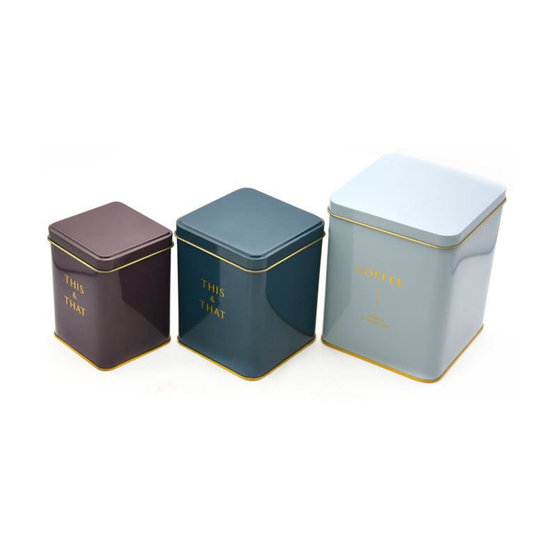 3 Sizes Nested Square Tin Cans Tea Coffee Square Metal Box Packages ...