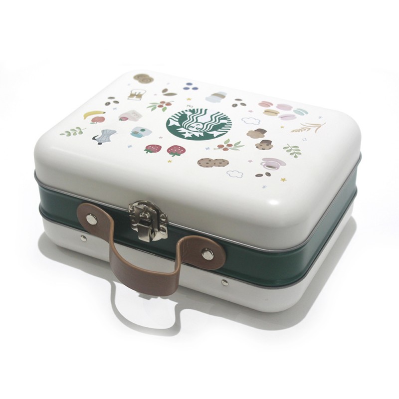 Rectangular bento tin coffee metal box with lock and handle