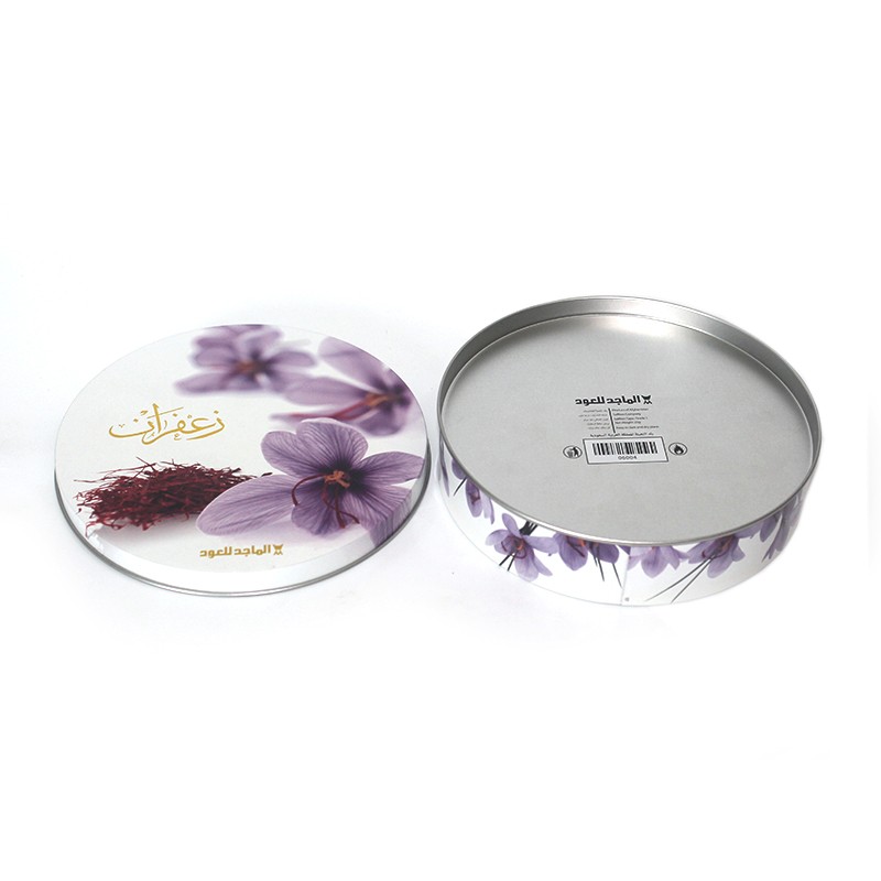 Round large food metal box saffron tin box