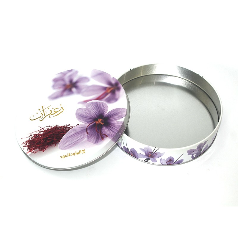 Round large food metal box saffron tin box