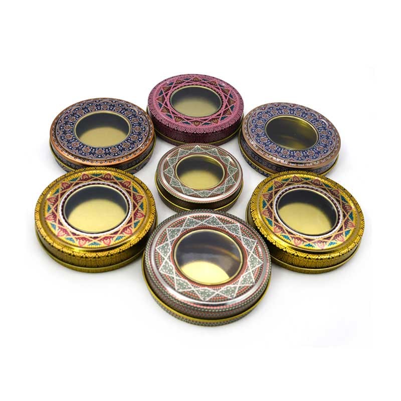 Customized round saffron tin box with PVC window saffron storage metal box