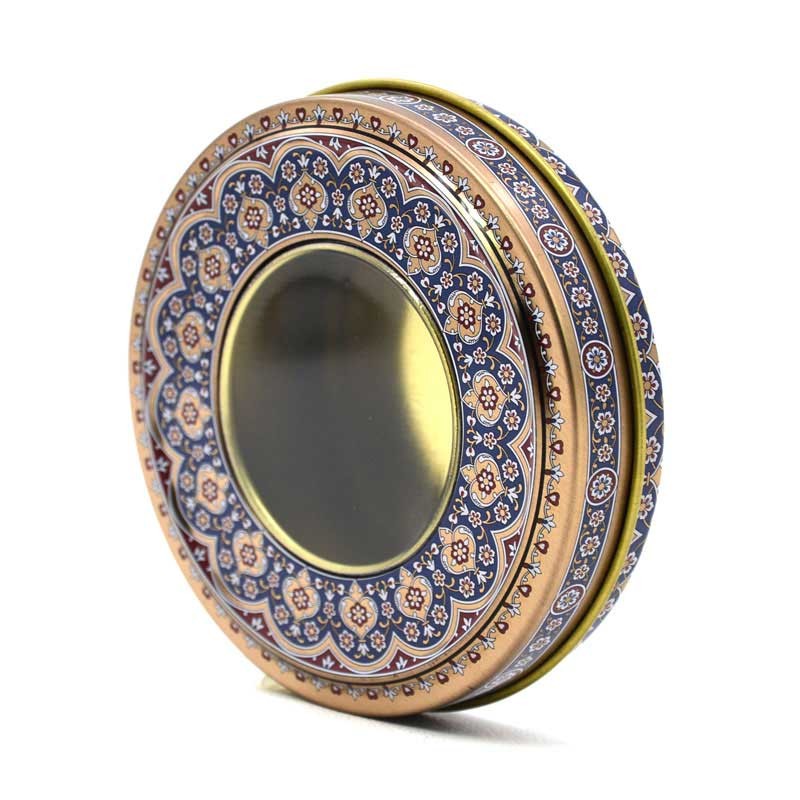 Customized round saffron tin box with PVC window saffron storage metal box