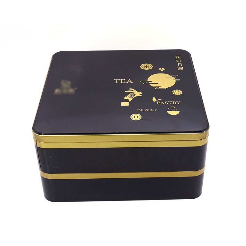 Custom Square Shape Double Layer Mooncake Cookie Tin Box