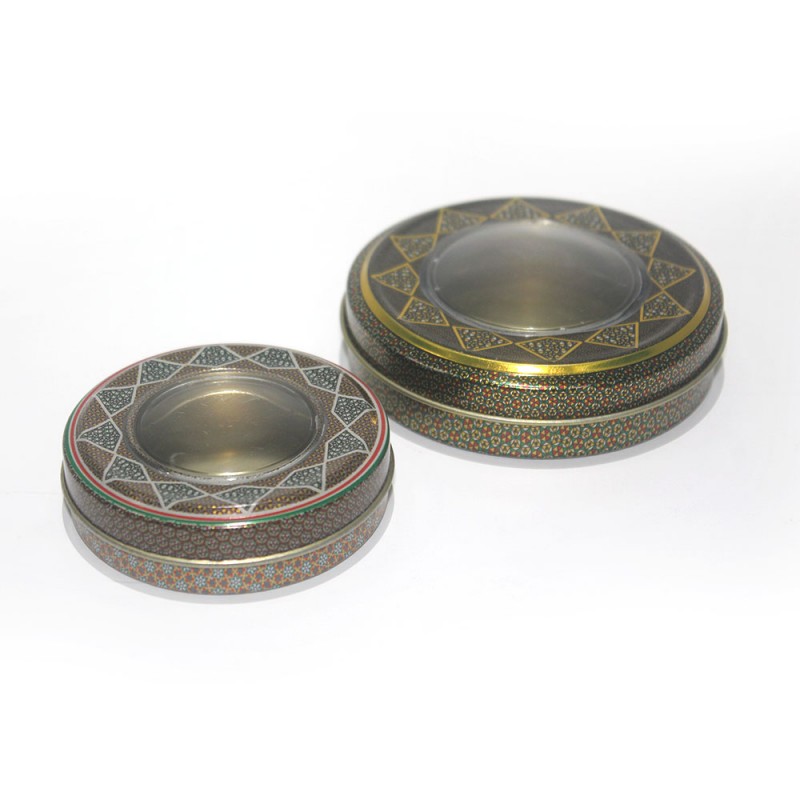 Mini small round metal box saffron tin box