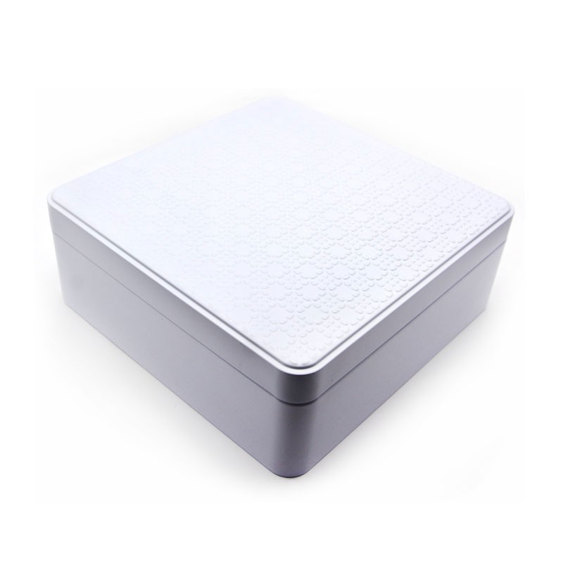 8 17/64x 8 17/64x 3 5/32 Inch Silver Rectangular Empty Tin Containers