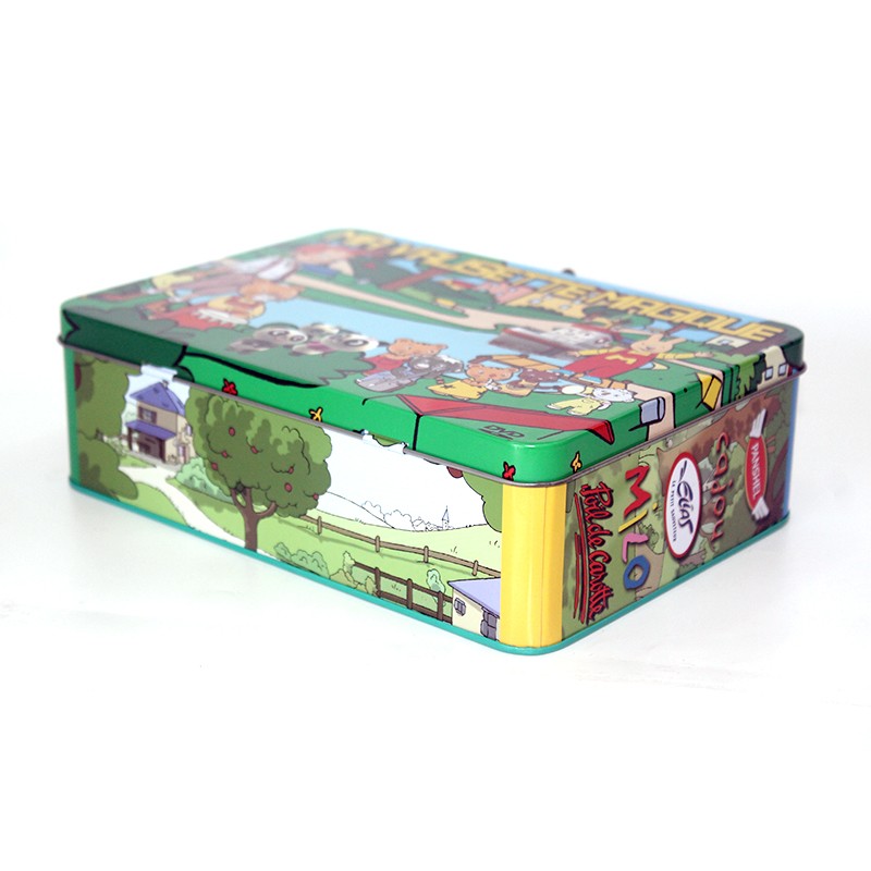 Small Rectangular Hinged Lid Lunch Tin Box With Handle For Children