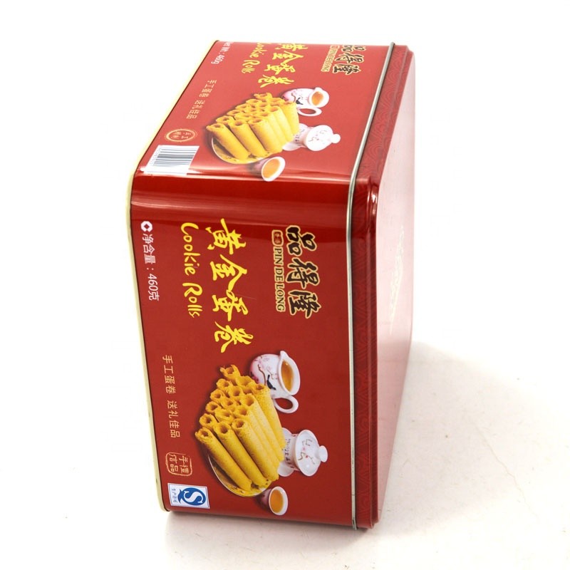 Customized square egg roll biscuit tin box high quality cake food ...