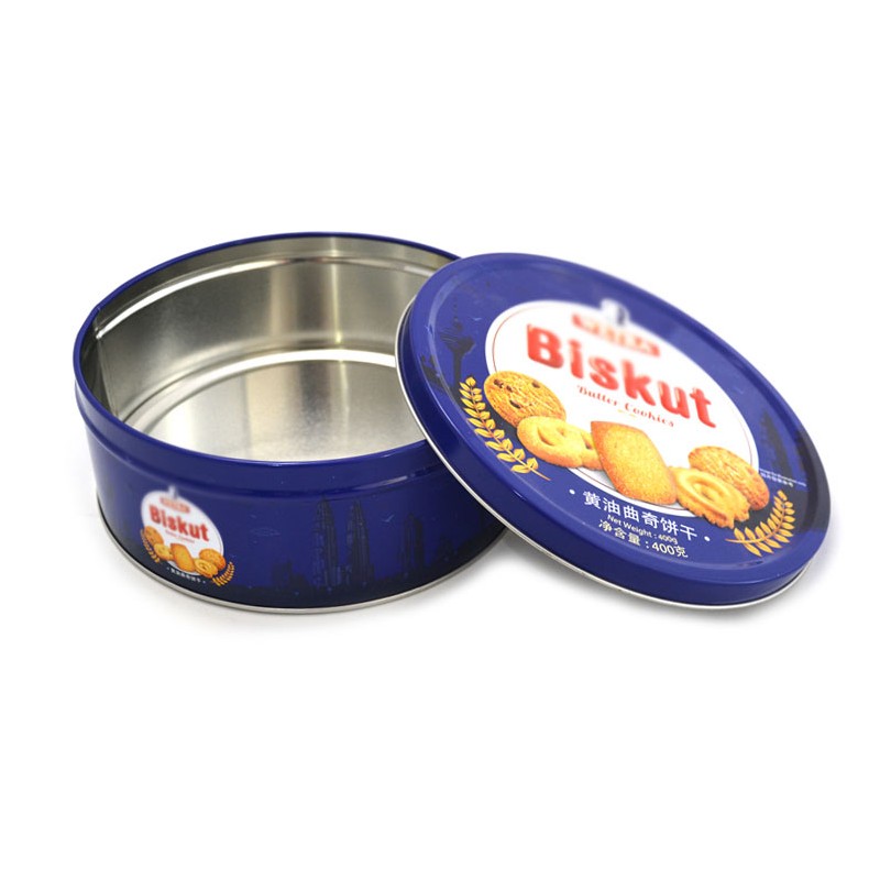 Boîte à biscuits au beurre bleu ronde personnalisée