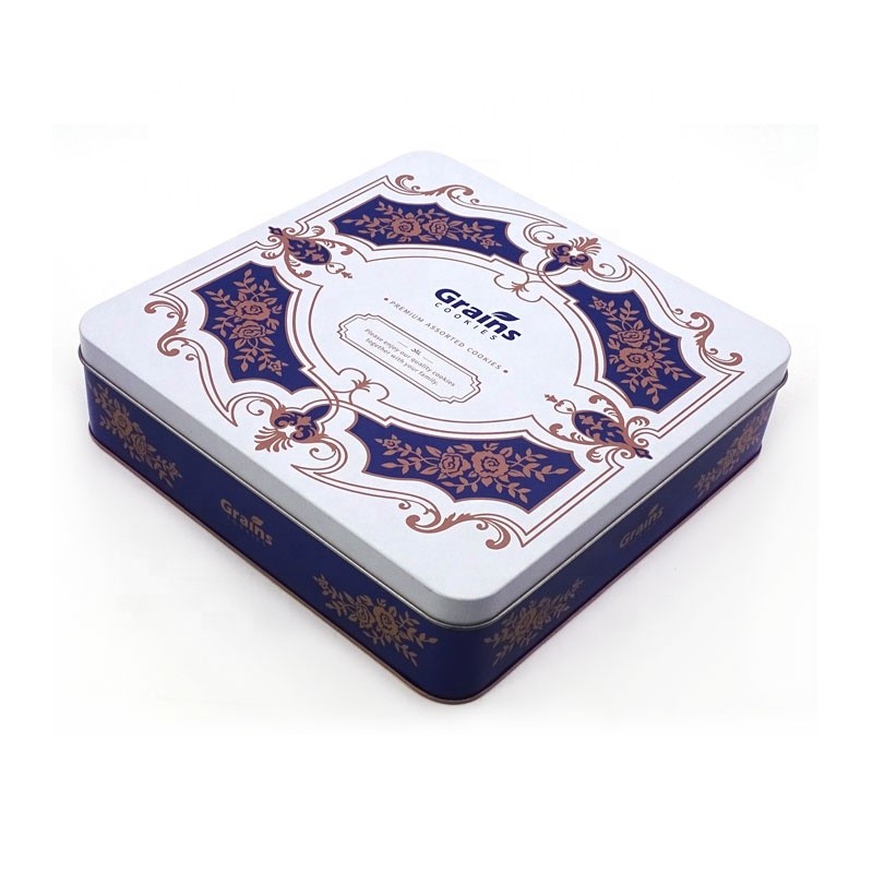 Wholesale custom food grade square cookie tin box high quality cookie box